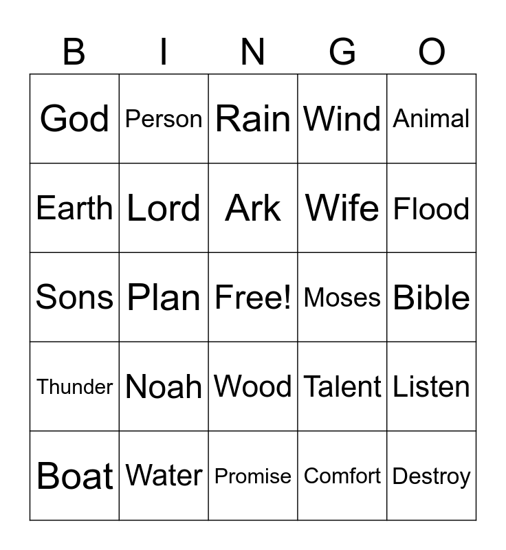 Noah's Ark Bingo Card