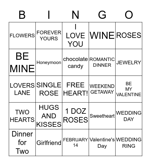 VALENTINE'S DAY BINGO Card
