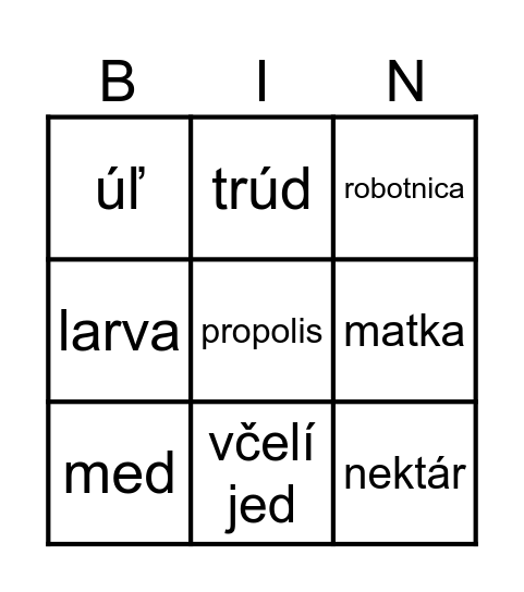 Včela Bingo Card