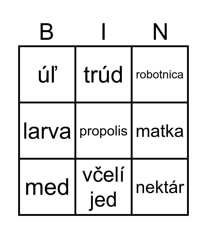 Včela Bingo Card