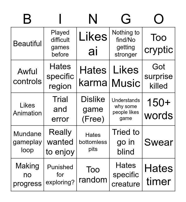 RAINWORLD NEGATIVE REVIEWS Bingo Card
