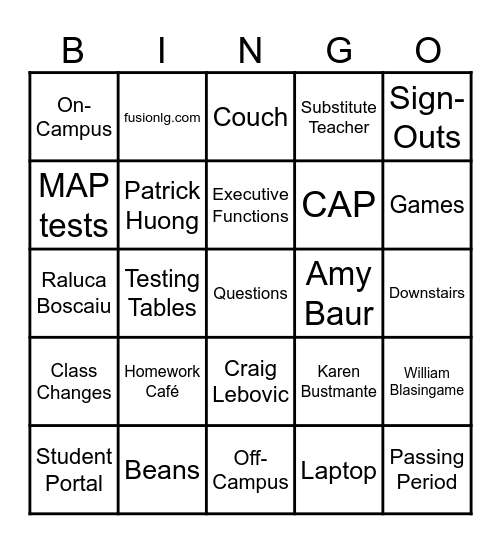 Homework Café Bingo Card