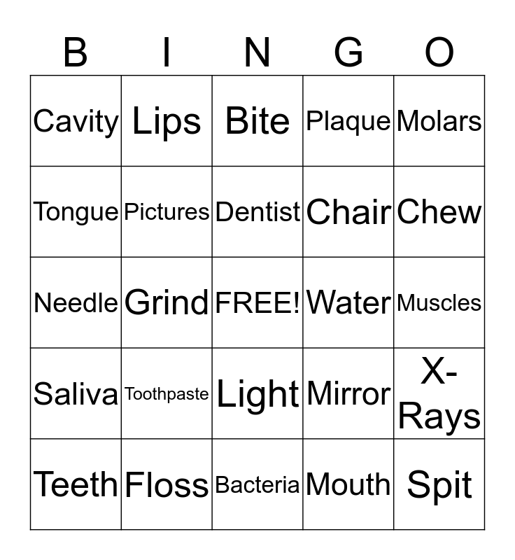 Dental Bingo Card