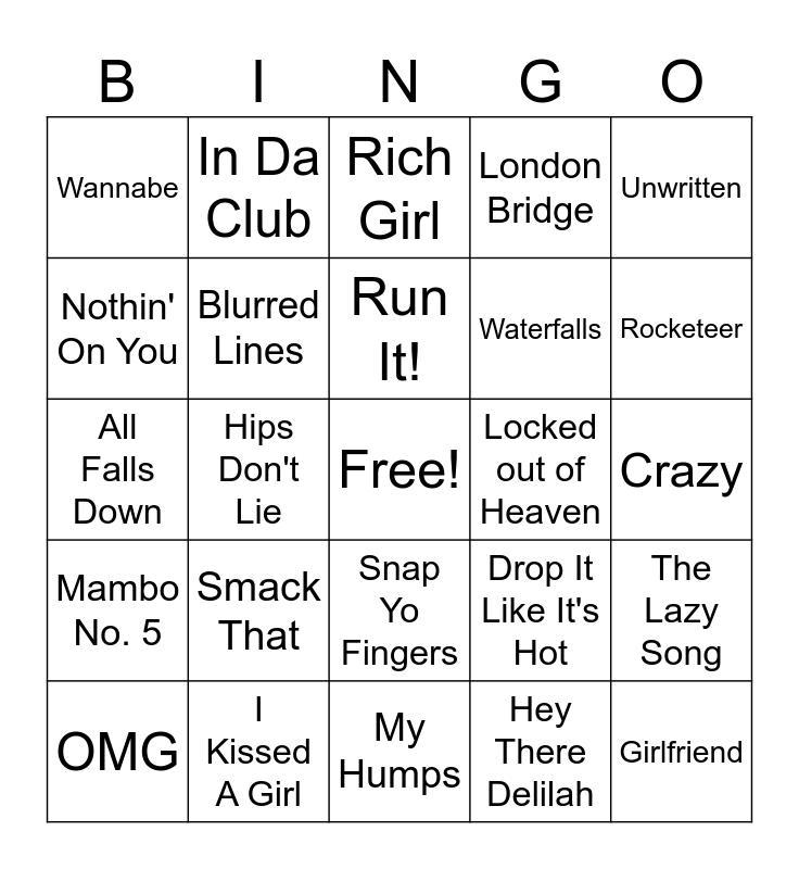 2000's Throwback Bingo Card
