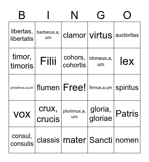 Latin II Review Bingo Card