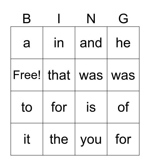 13 Power Words Bingo Card