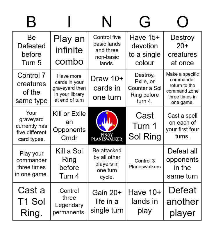 MTG Commander Bingo! Bingo Card