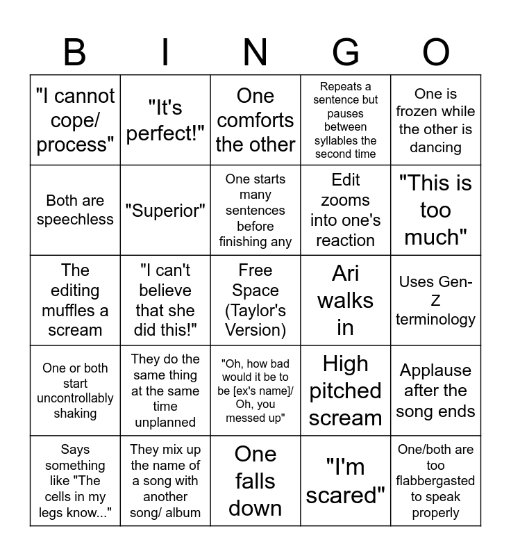 Chats & Reacts Bingo Card