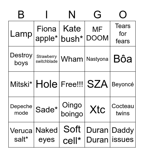 June’s music bingo :3 Bingo Card