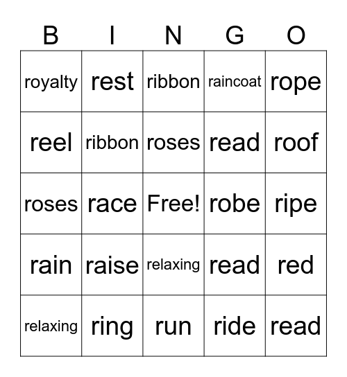 R words Bingo Card
