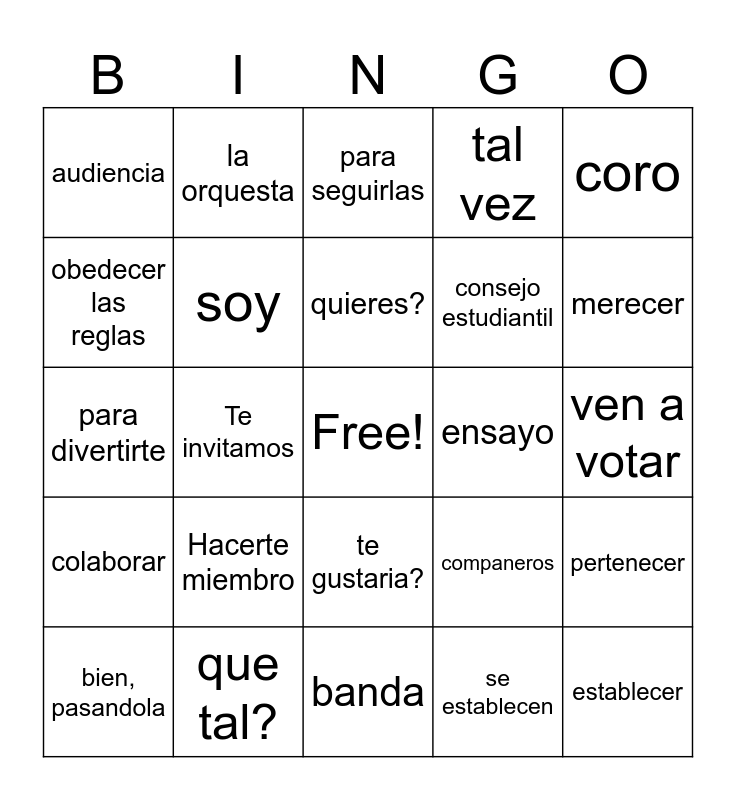 Unidad 1 Span 3 Actividades en la escuela/colegio Bingo Card
