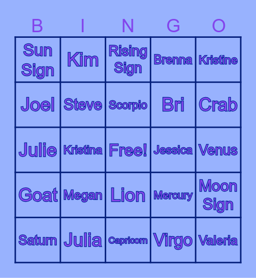 SHC ASTROLOGY CHART BINGO Card