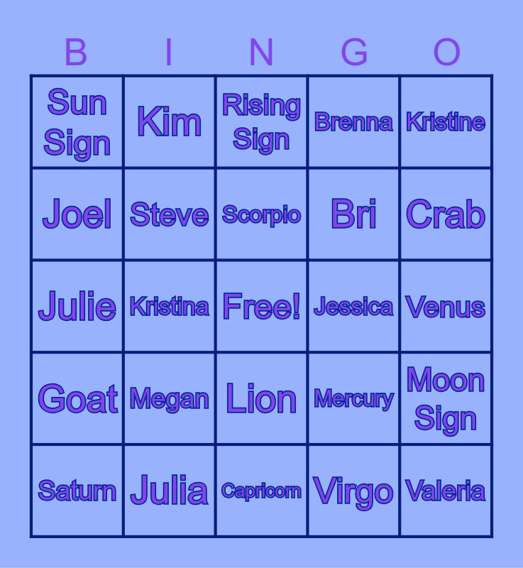 SHC ASTROLOGY CHART BINGO Card