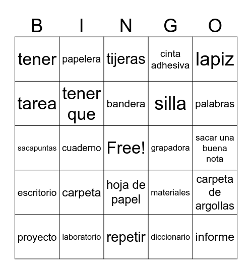 spanish Bingo Card