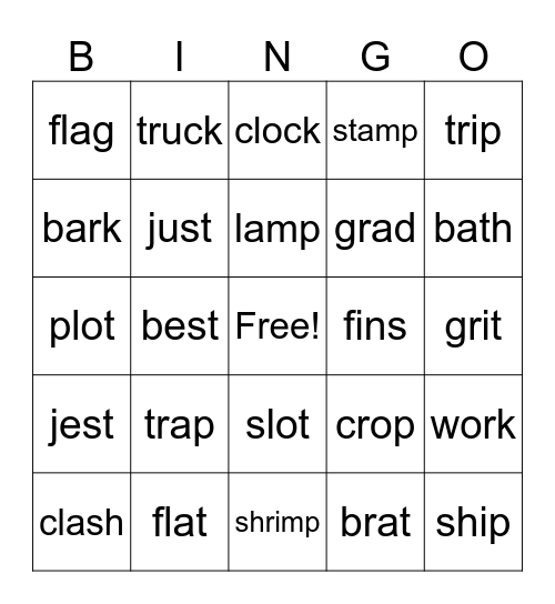 closed syllables Bingo Card