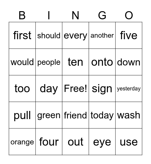 OG Red Word 1st Grade Bingo SET 4 Bingo Card
