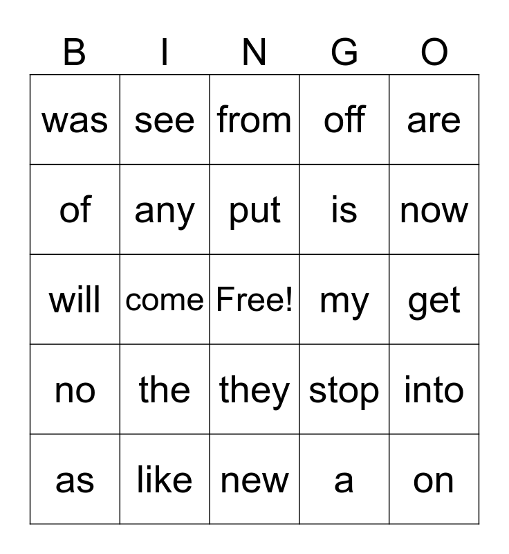 OG Red Word Bingo SET A Bingo Card