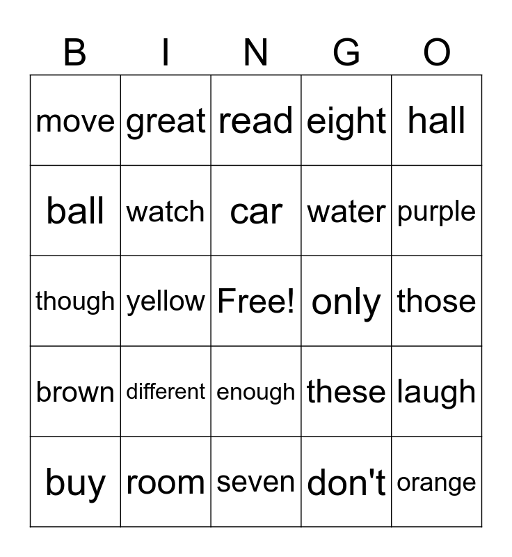 OG Red Words 2nd Bingo Set 2 Bingo Card