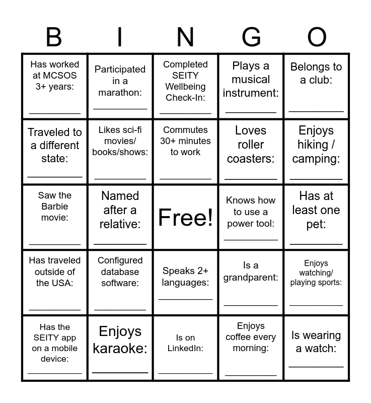 MINGLE BINGO Card