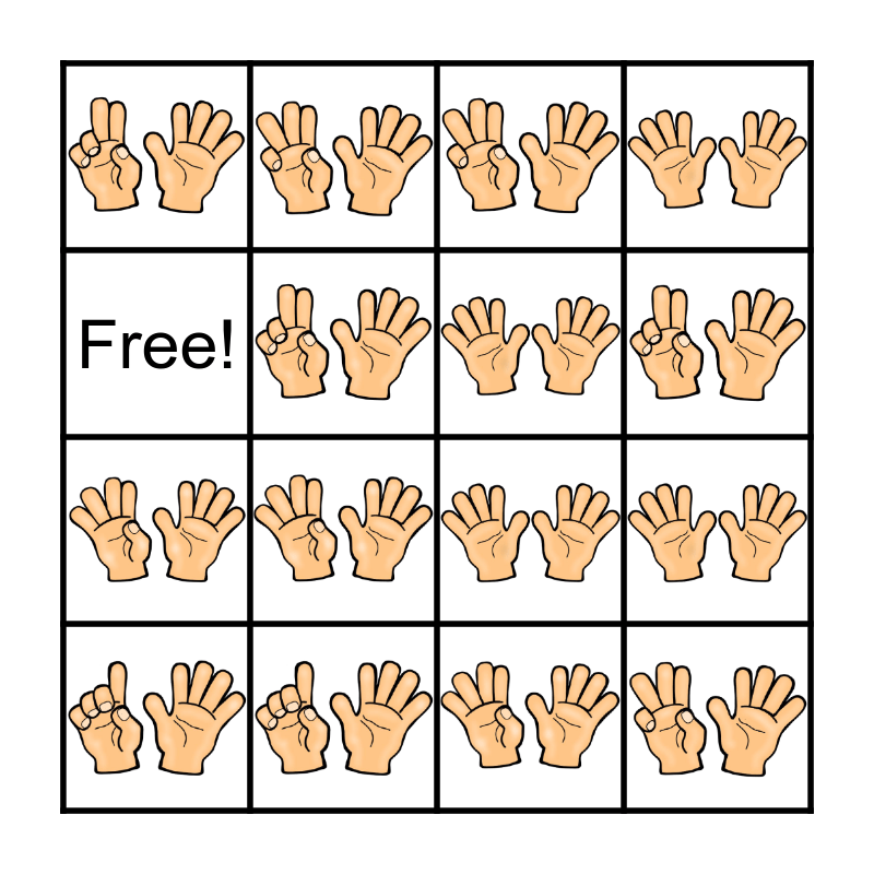 Number Hands 6-10 Bingo Card