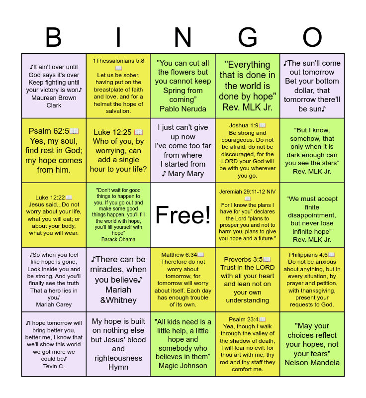 HOPE BINGO Card