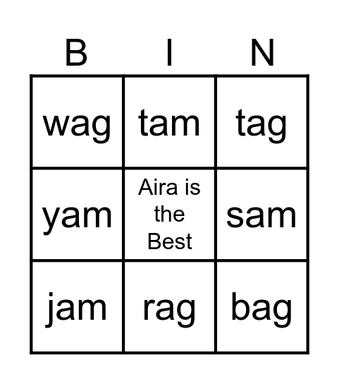 ag and am words Bingo Card