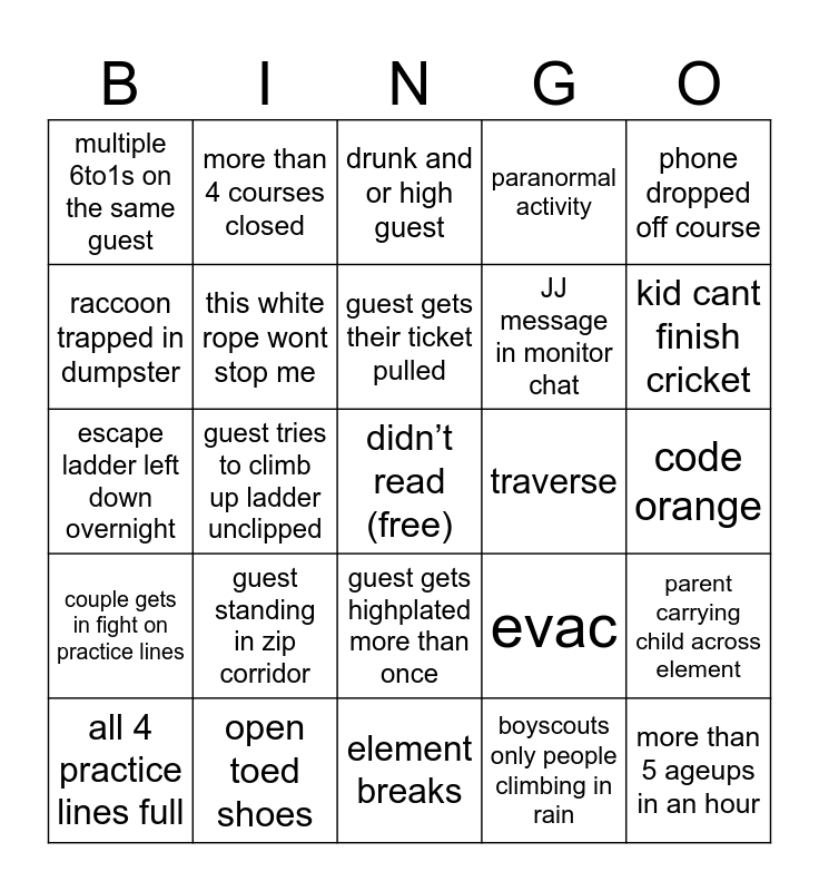 Weekly Bingo Card