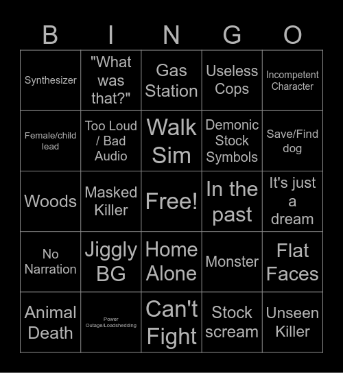 Indie Horror Bingor Bingo Card