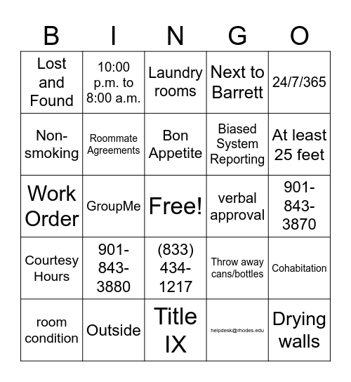 Hall Meeting Bingo Card
