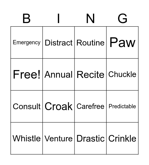 What a Character! Bingo Card