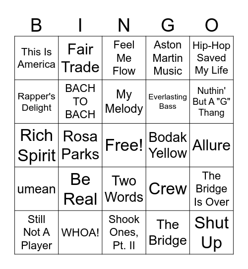 Hip-Hop Bingo Card