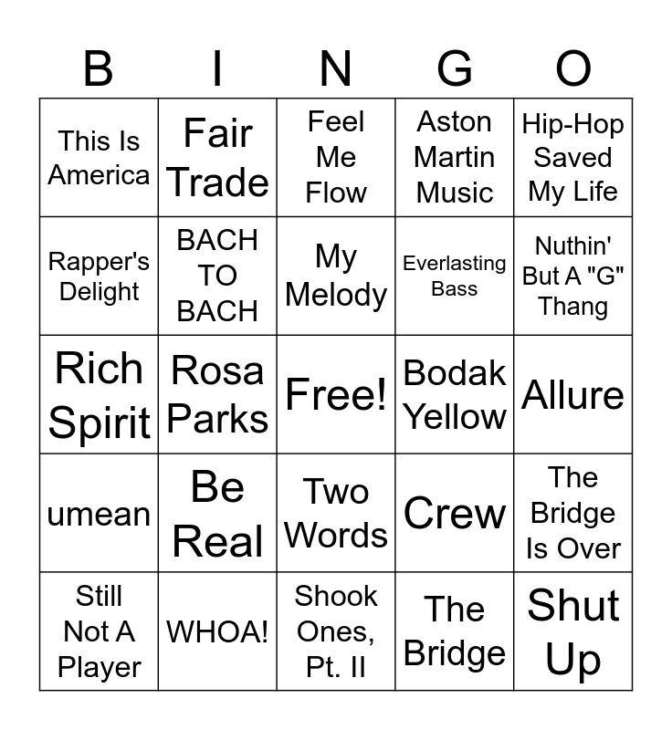 Hip-Hop Bingo Card