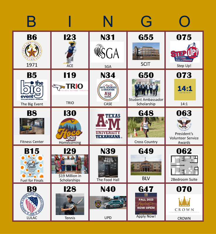 TAMUT Preview Day Bingo Card