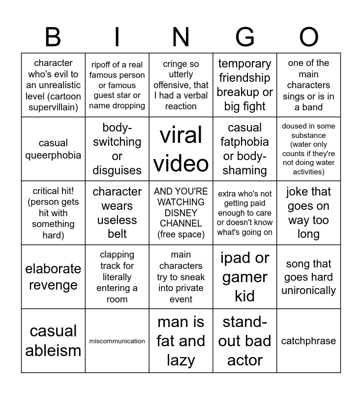 Disney Channel Bingo (Catered to Season 1) Bingo Card