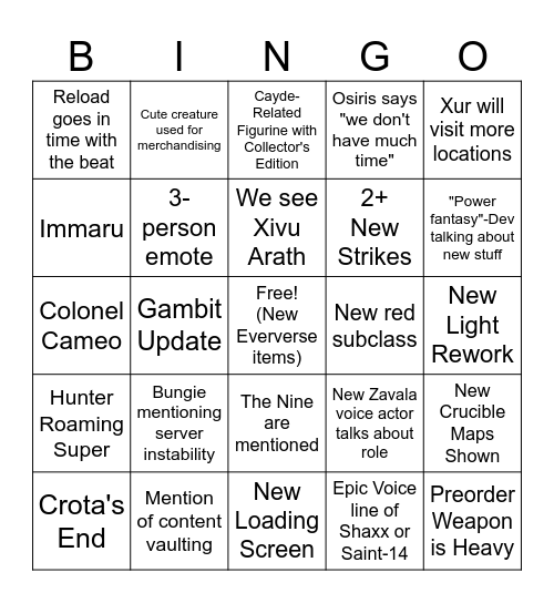 Rowan's Final Shape Bingo Card