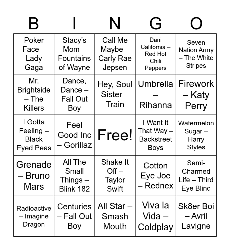 90s and 2000s Bingo Card
