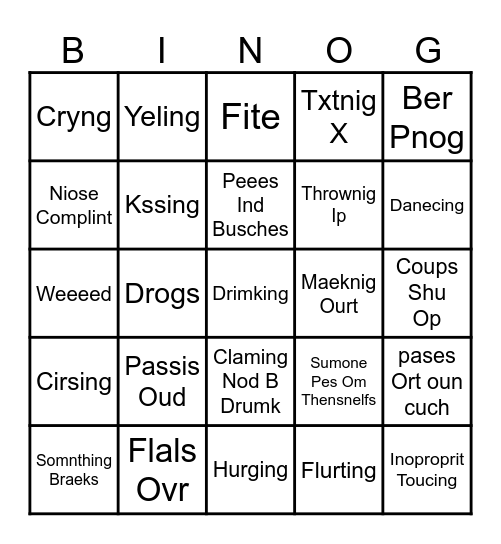 Praty Waching Binog Bingo Card