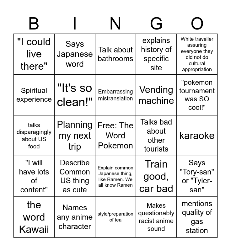 Foreign Traveller Bingo: Japan Edition Bingo Card