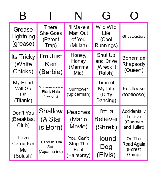 Movie Soundtrack Bingo 1 Bingo Card