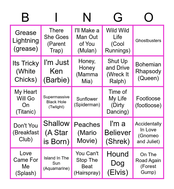 Movie Soundtrack Bingo 1 Bingo Card