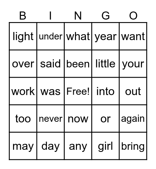 VOLUME 4 HIGH FREQUENCY WORDS Bingo Card