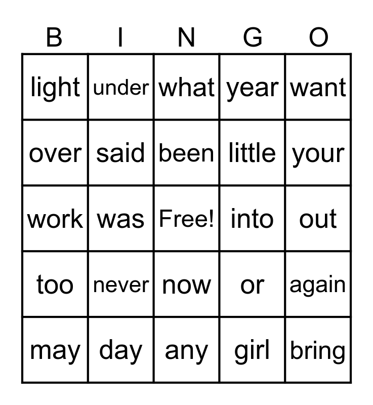 VOLUME 4 HIGH FREQUENCY WORDS Bingo Card