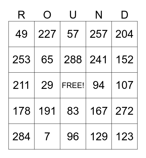 Rounding Bingo Card