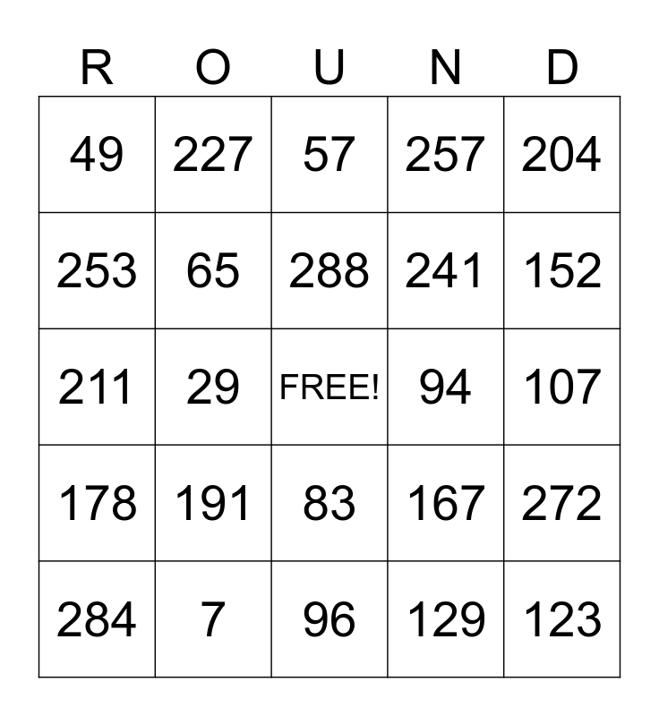 Rounding Bingo Card
