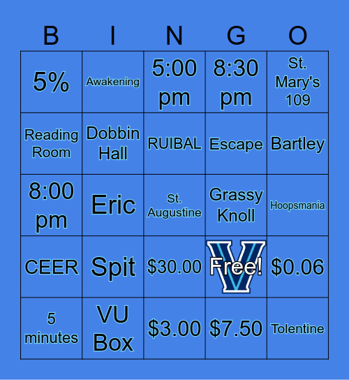 Villanova 101 Bingo Card