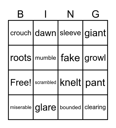 Part II: Vocabulary Review Bingo Card