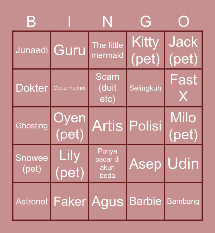 Cabina's Bingo Card