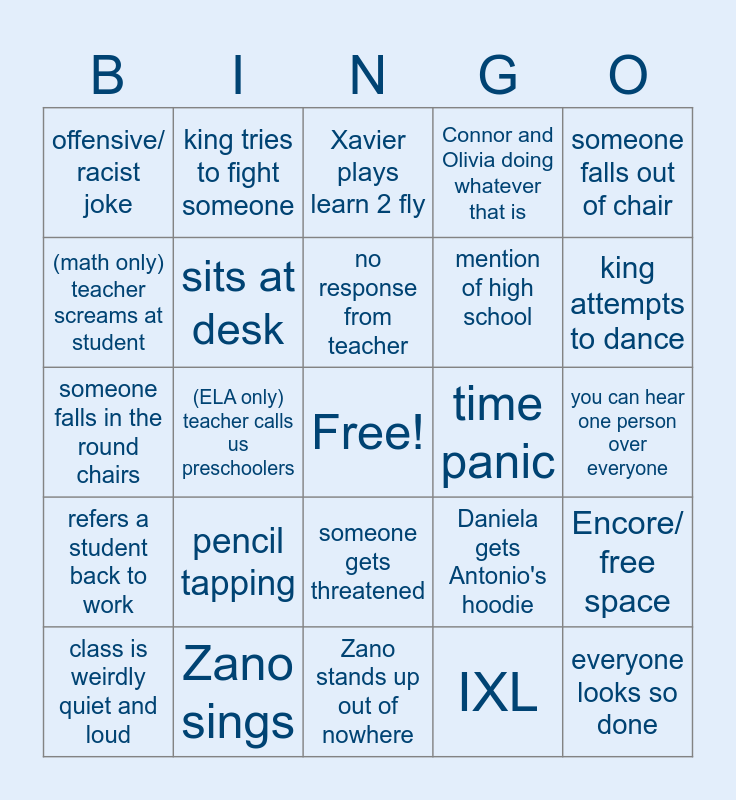 Class Bingo Card