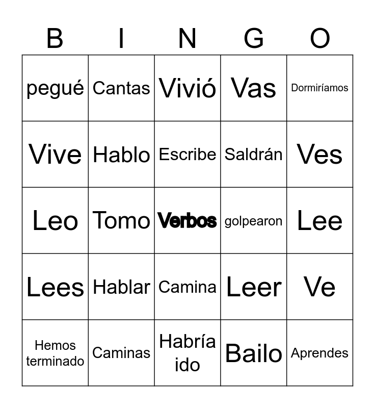 Verbos Bingo Card