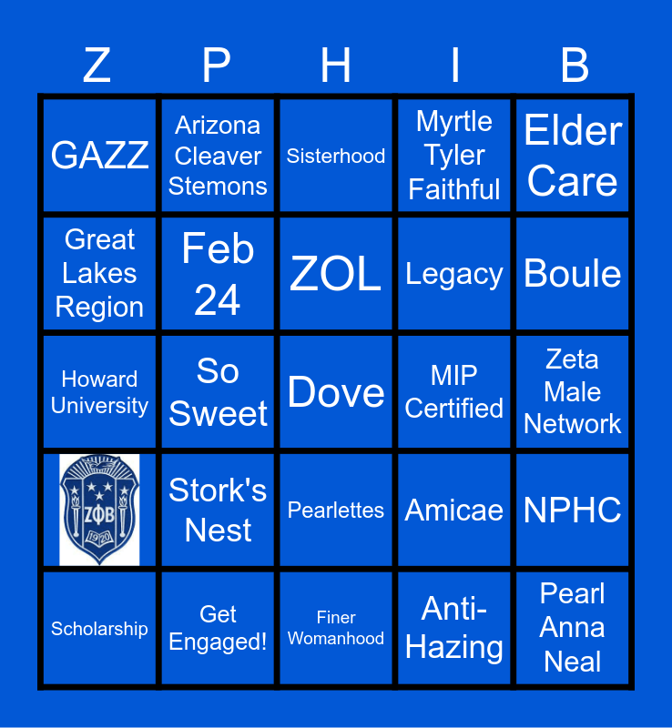 ZETA PHI BETA SORORITY, INCORPORATED Bingo Card